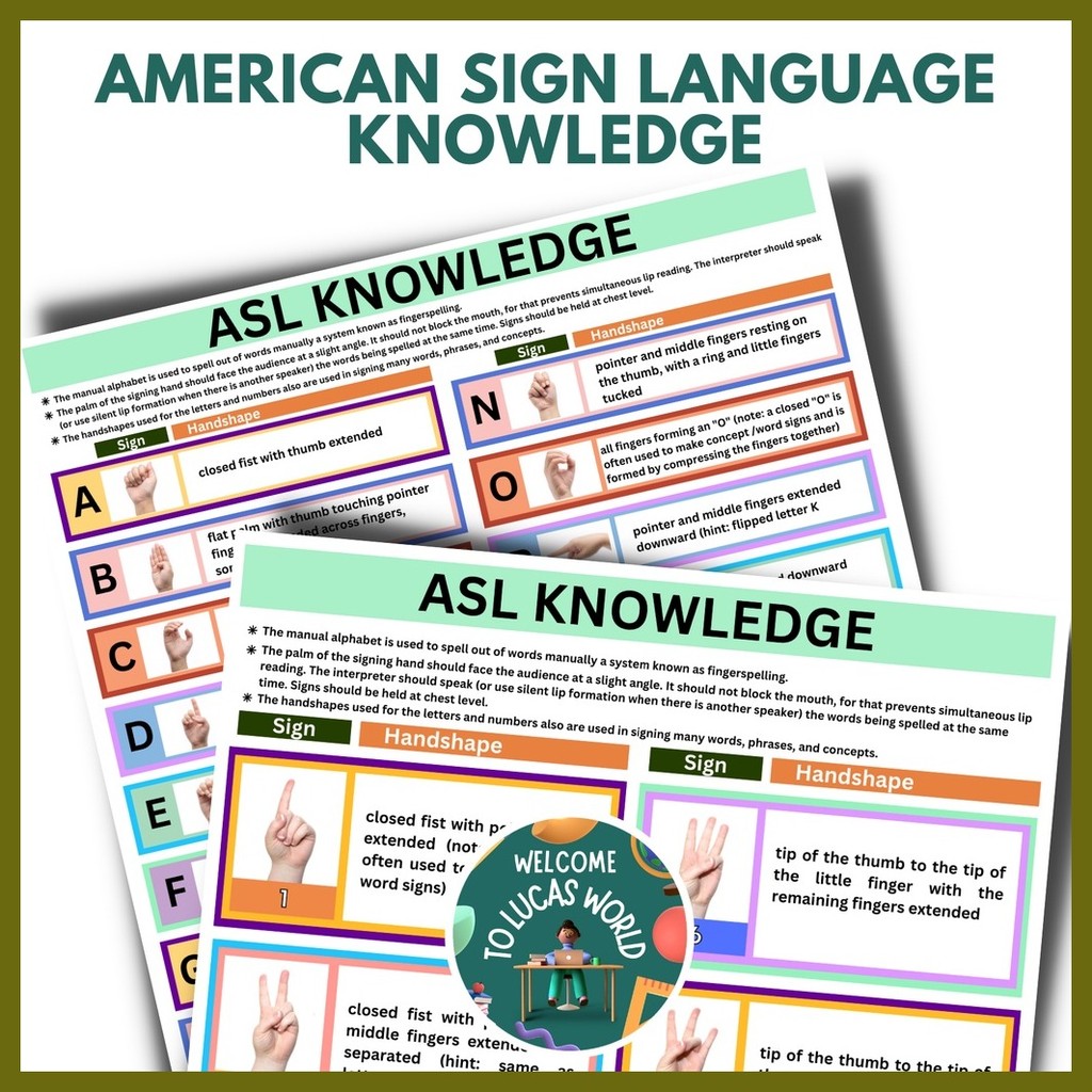 § SIGN LANGUAGE CHARTS POSTERS ( ASL ) ALPHABET NUMBERS SHAPES COLORS ...