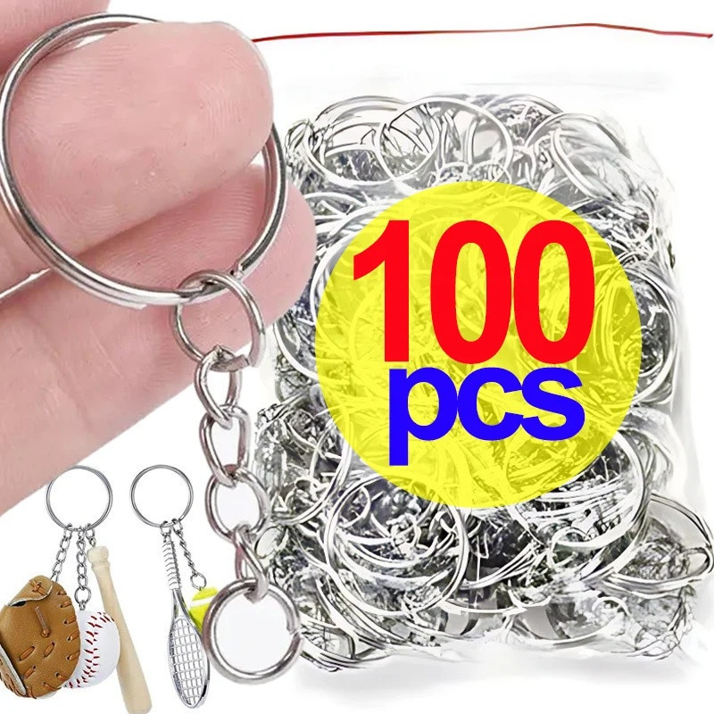 50pcs 25mm Split Keyrings with Chain - Simple Metal Keychain - Key ...