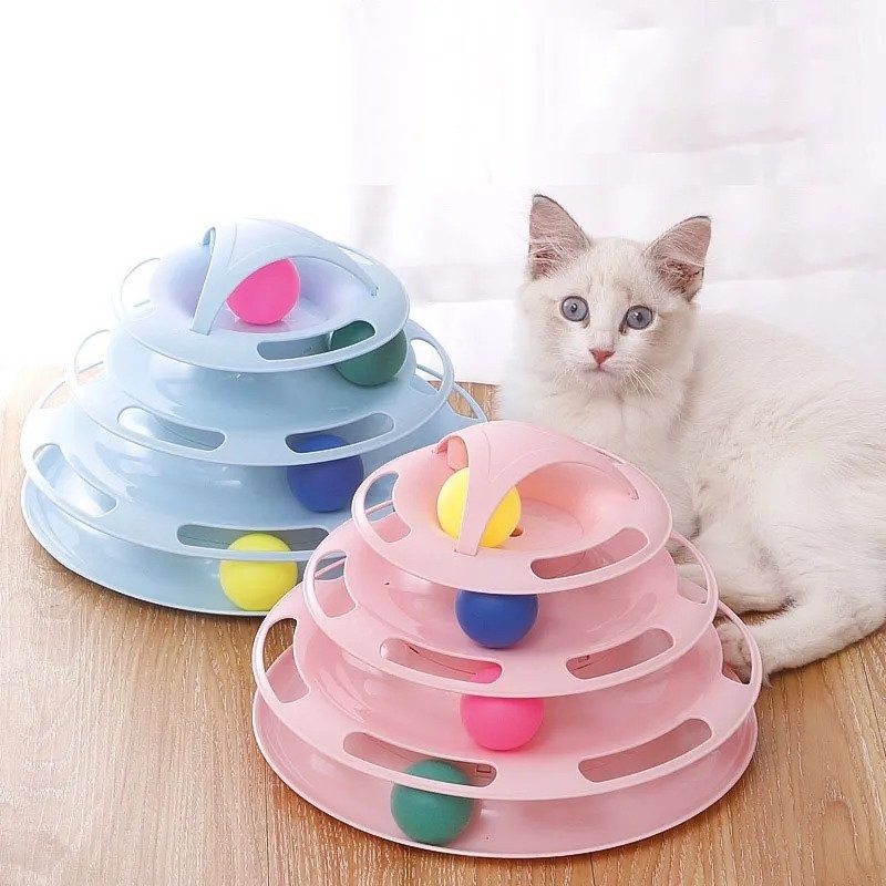 Cat Ball Tower Track Rotatable 4 Layer Cat Toy Spinning Ball Teaser ...