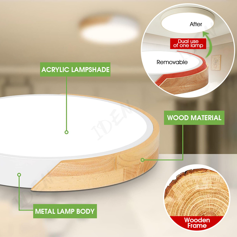 Tri color light LED wooden lamp Ultra thin modern chandelier ceiling ...