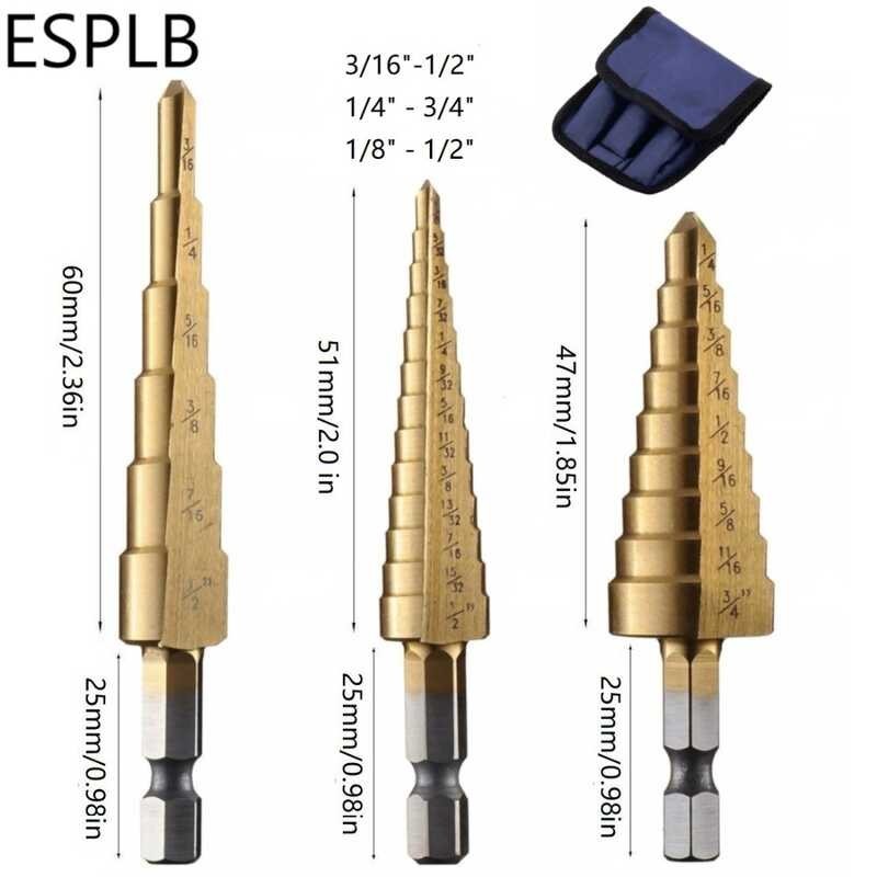 ESPLB 3Pcs High Speed Steel HSS Titanium Step Drill Bit Set Quick ...