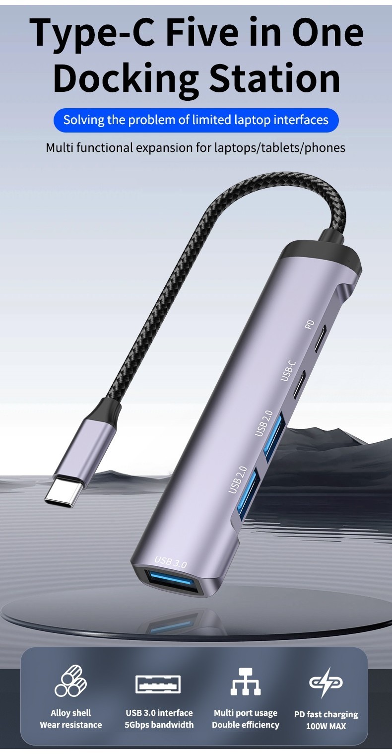 Universal Multi-port Connector Type C HUB 5-In-1 High-speed USB 3.1 ...