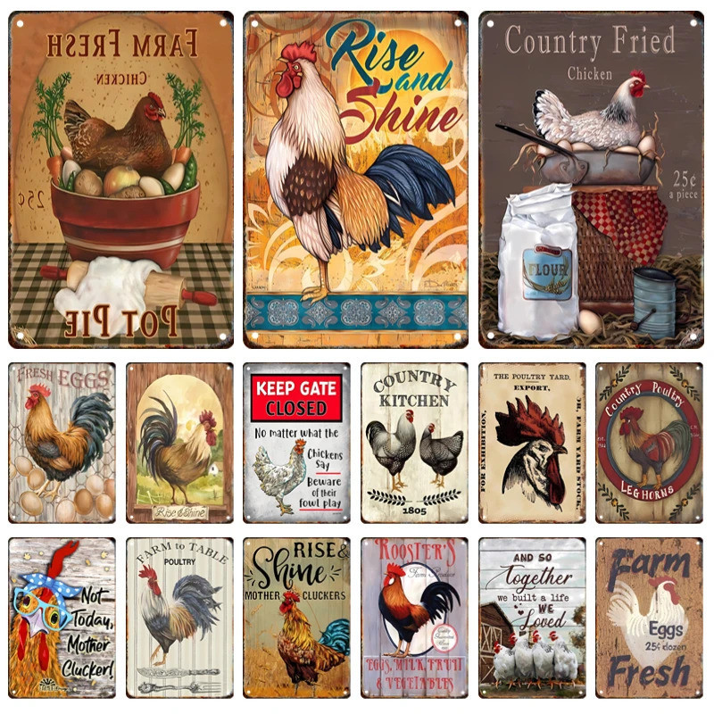 Chicken Metal Vintage Tin Sign Chicken Coop Poster Plaque Farm Garden ...