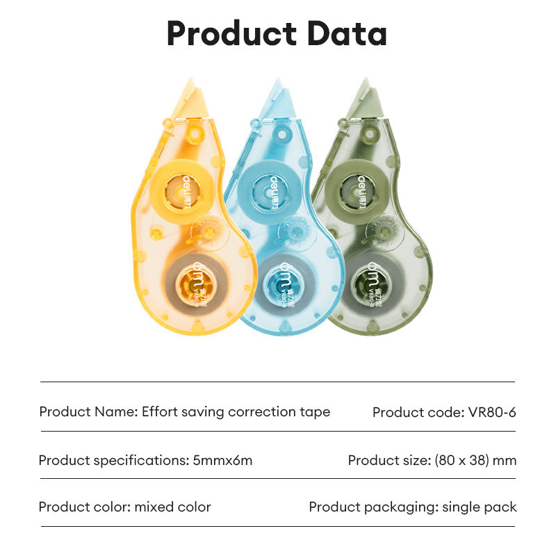 Deli 6/12M Large-capacity Correction Tape Transparent Refillable ...