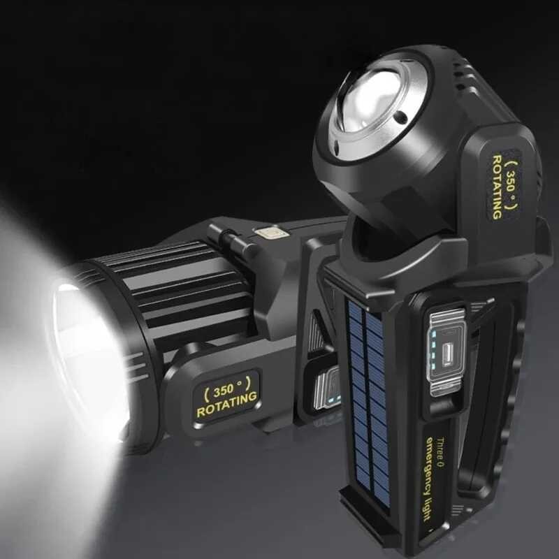 Solar LED Searchlight COB Work Lights USB Rechargeable Flashlight ...