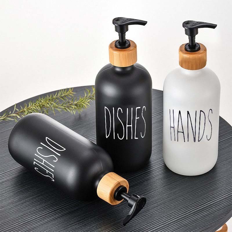 2-Pack 500ML Soap Dispensers Set with Wood Pump & Tray ( Silicone ...