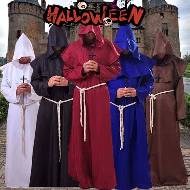 Halloween Medieval Christian Prayle Priest Robe Witch Cloak Cape Party ...