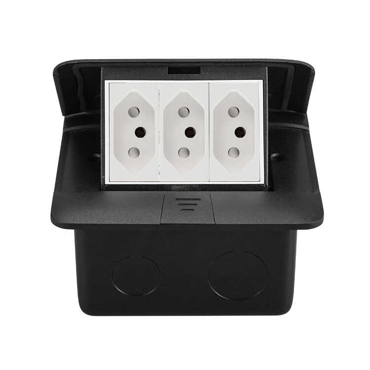 Silver three Brazilian Swiss power socket hidden buried in pop-up floor ...