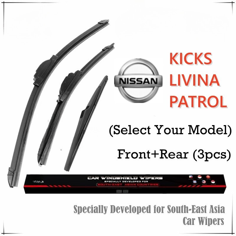 Front+Rear 3pcs) Nissan Livina / Kicks / Patrol Wiper Blade Set for ...