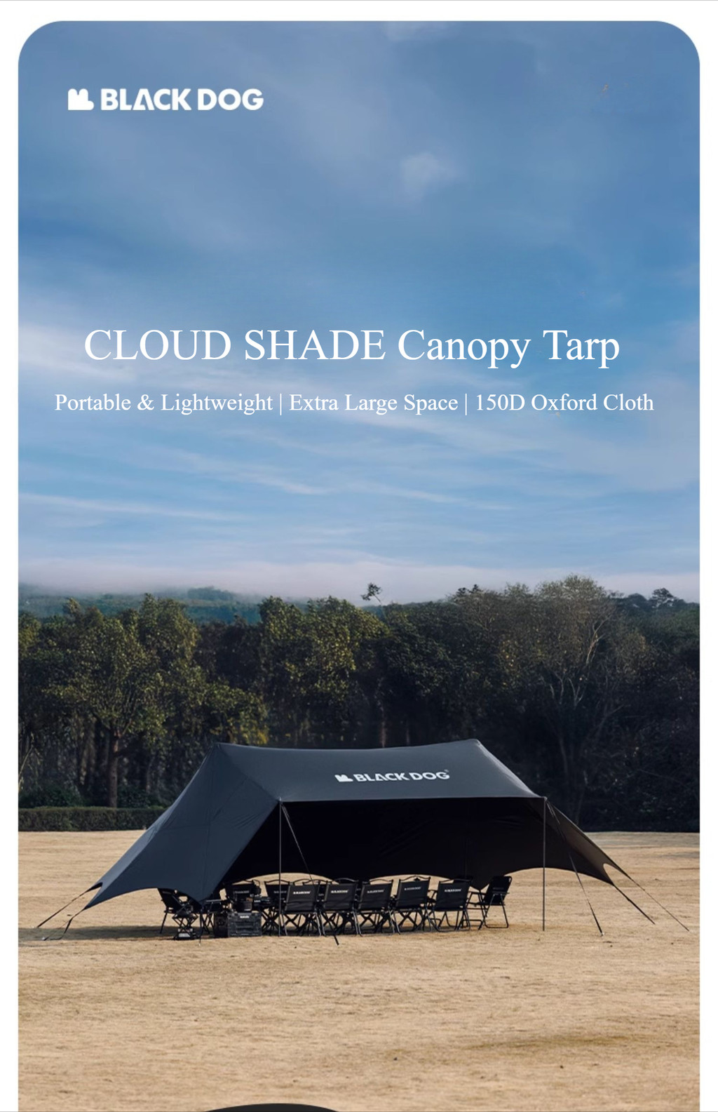BLACKDOG CLOUD SHADE Canopy Tarp Black 80m² Extra Large Gathering ...