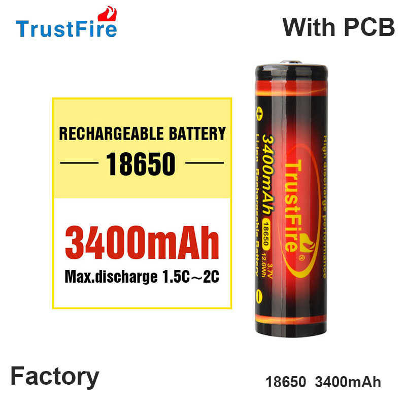 Trustfire 18650 100% 3400Mah Lithium Battery 3.7V Rechargeable Li Ion ...