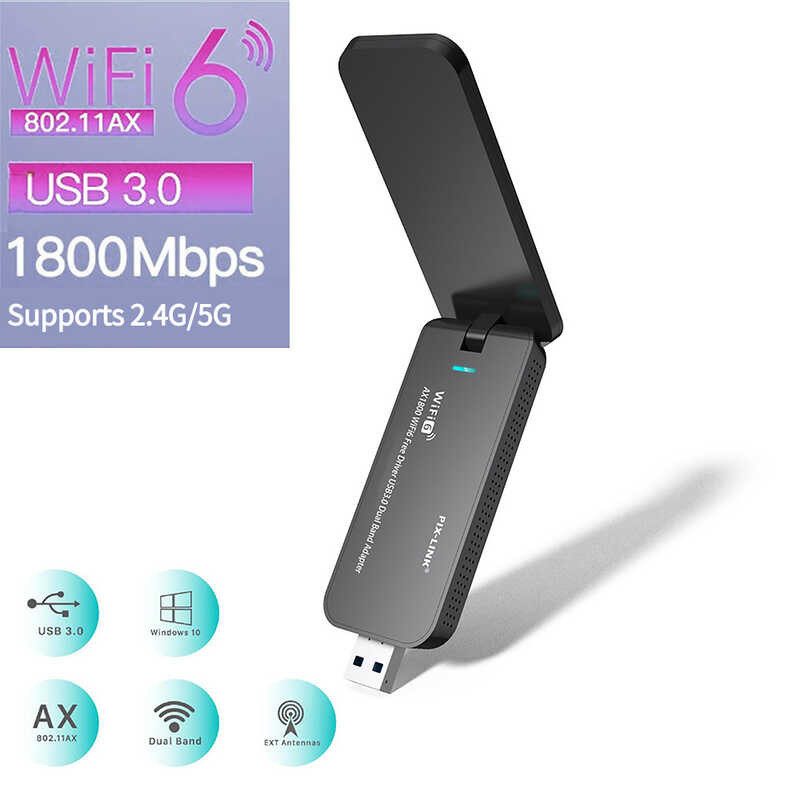 Wi Fi 1Pcs 6 Adapter 2.4G & 5G Ax1800 High Power Wireless Network Card 8832Bu 1800M Wifi 6 USB A ...