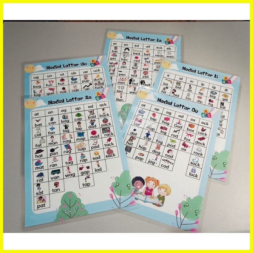 Bundle Charts First Step in Reading Medial Letters A,E,I,O,U laminated ...