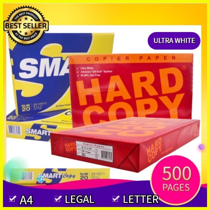 Copy Bond Paper Sub 20 500 sheets (Short, Long, A4 sizes) Smart Letter ...