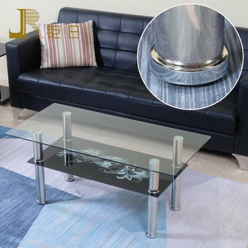 Binti ng glass coffee table, iron base, foot pads, dining black plastic ...