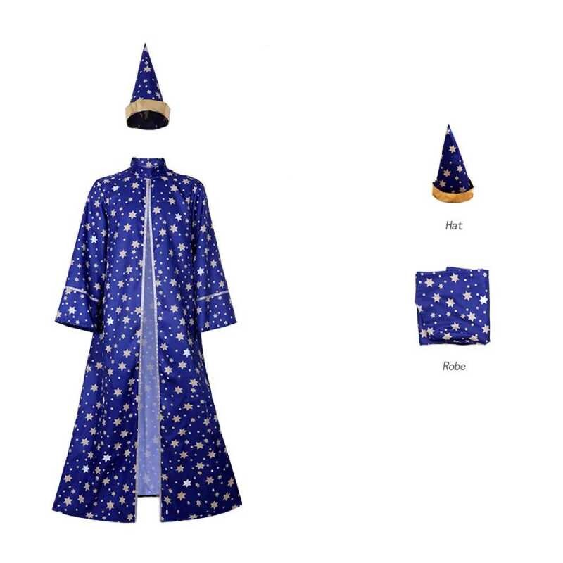 Tt Men Magic Kostum Na May Blue Robe Cloak Hat Star Moon - Wizard ...
