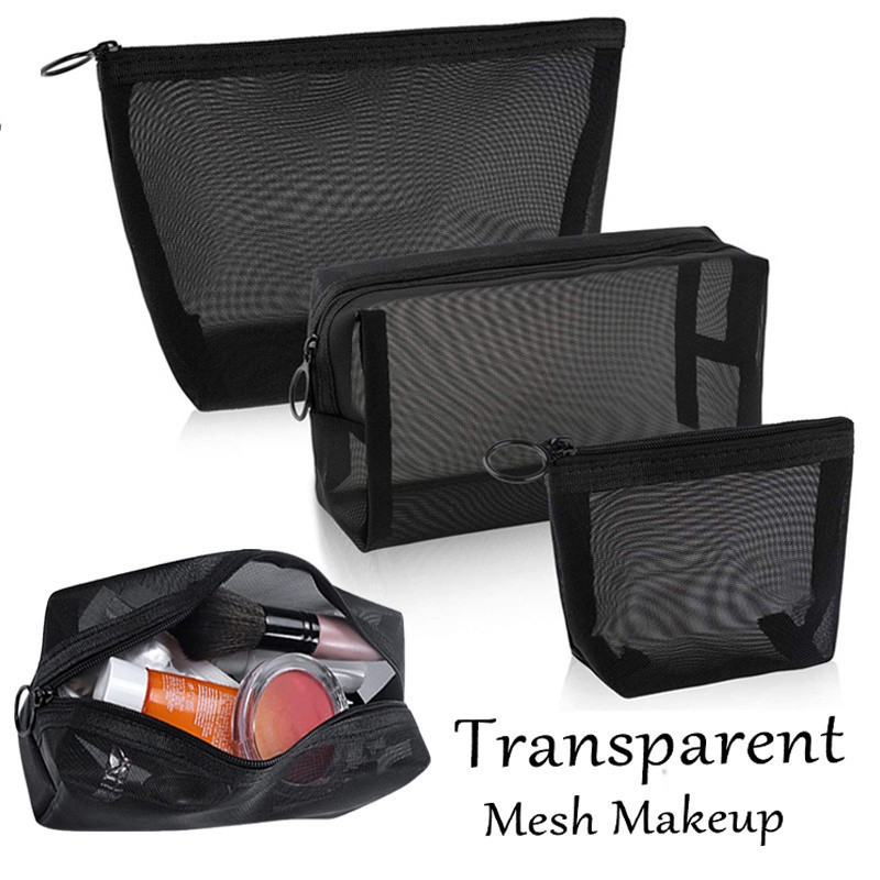 Black Mesh Makeup Bag - Fashion Transparent Makeup Pouch - Travel ...