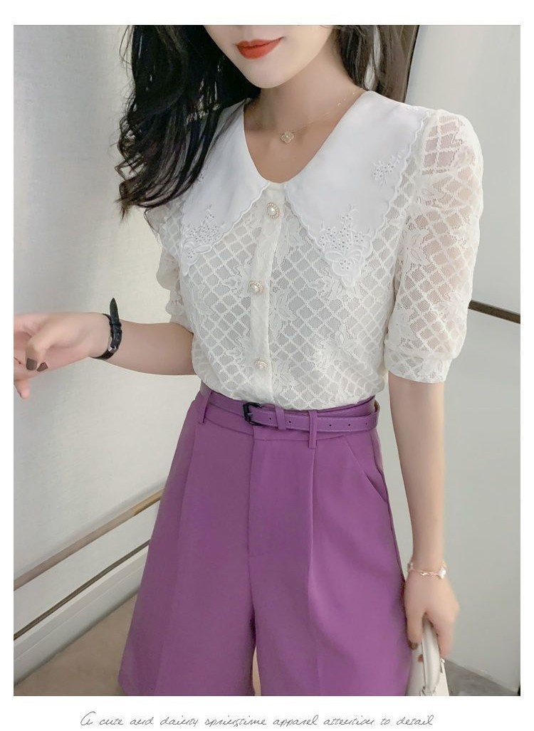 Modern Filipiniana Top Casual Plain Eyelet Embroidery Pearl Buckle ...