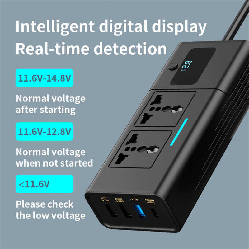 12V 200W DC Sa AC 110V 220V PD Qc3.0 4Usb Ports Dual Car Power Inverter ...