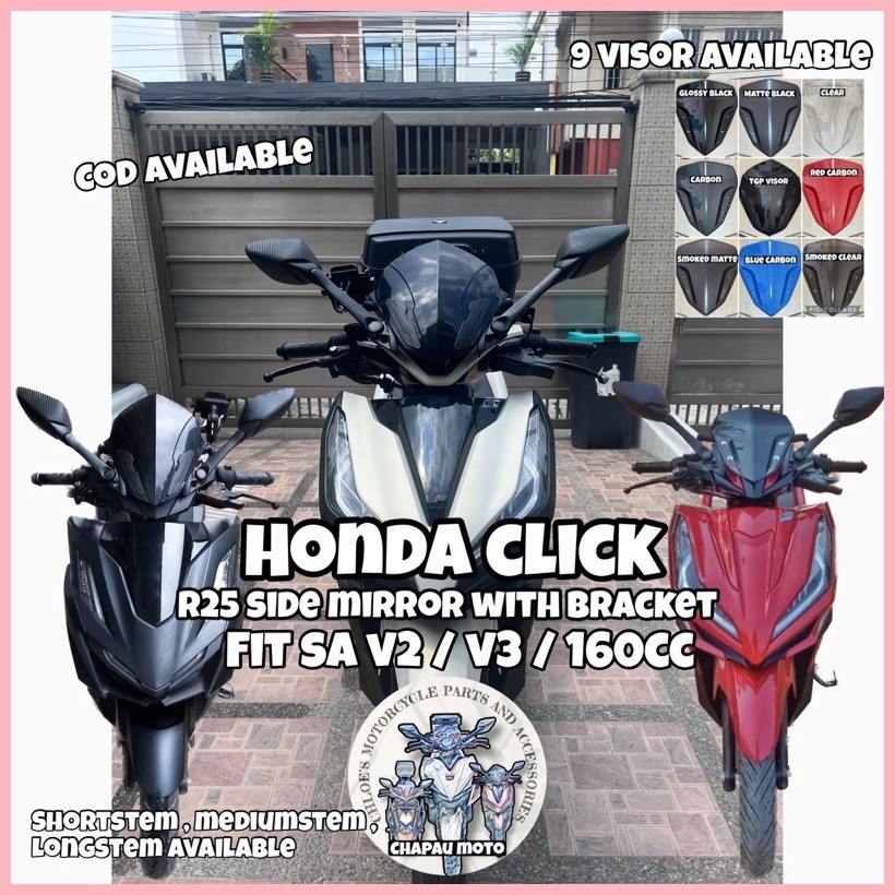 ☑ HONDA CLICK V2 V3 SIDE MIRROR BRACKET AND VISOR SET | Shopee Philippines