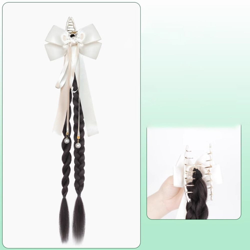 Natural Ribbon Bow Tassel Ponytail Grabber Wig Sweet Cool Girls Boxing ...