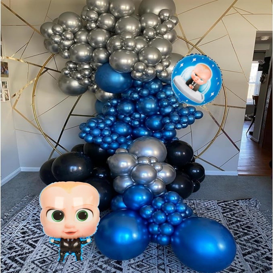 84pcs Baby Boss Metallic Blue Metallic Silver Black Balloon & Gold ...