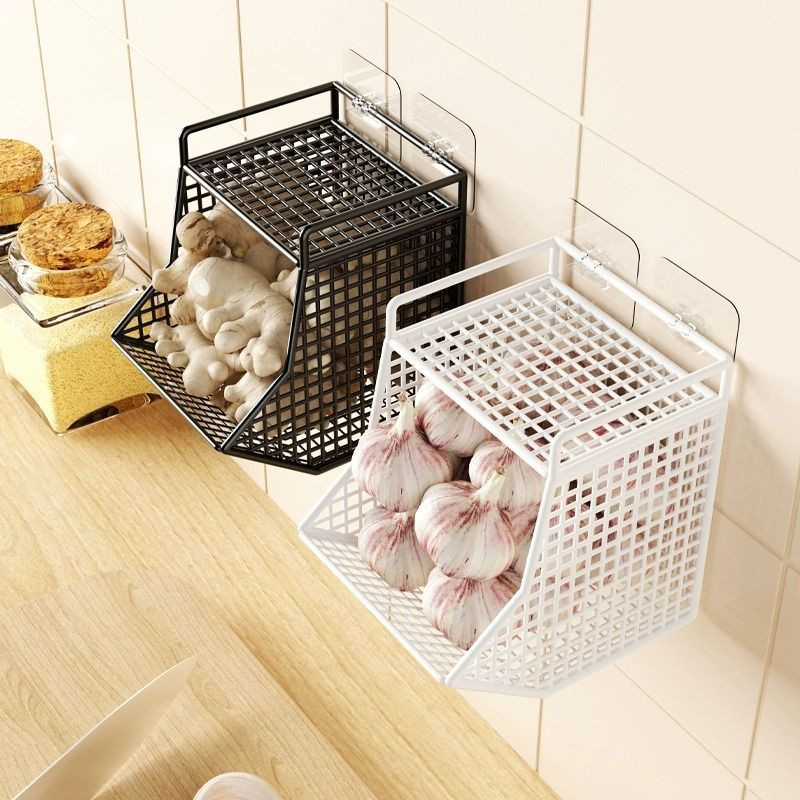 Kitchen Rack Onion, Ginger And Garlic Wall-mounted Storage For Various ...