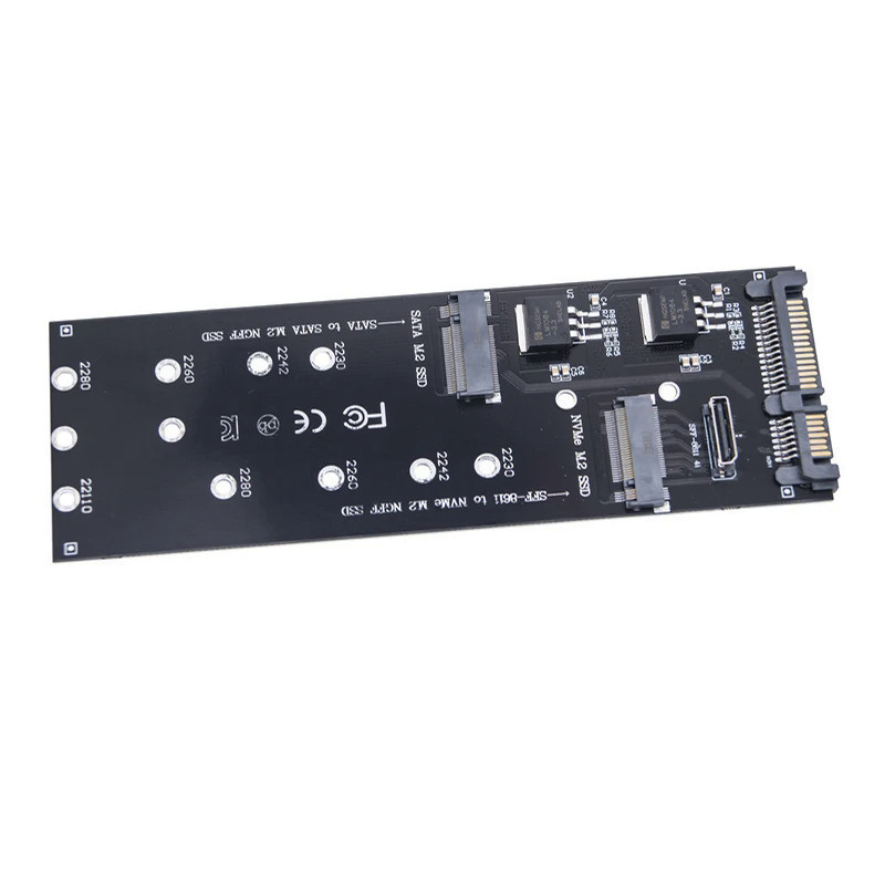 M2 SSD Adapter M.2 SATA B Key to SATA + M.2 NVME M Key to SFF-8611 ...