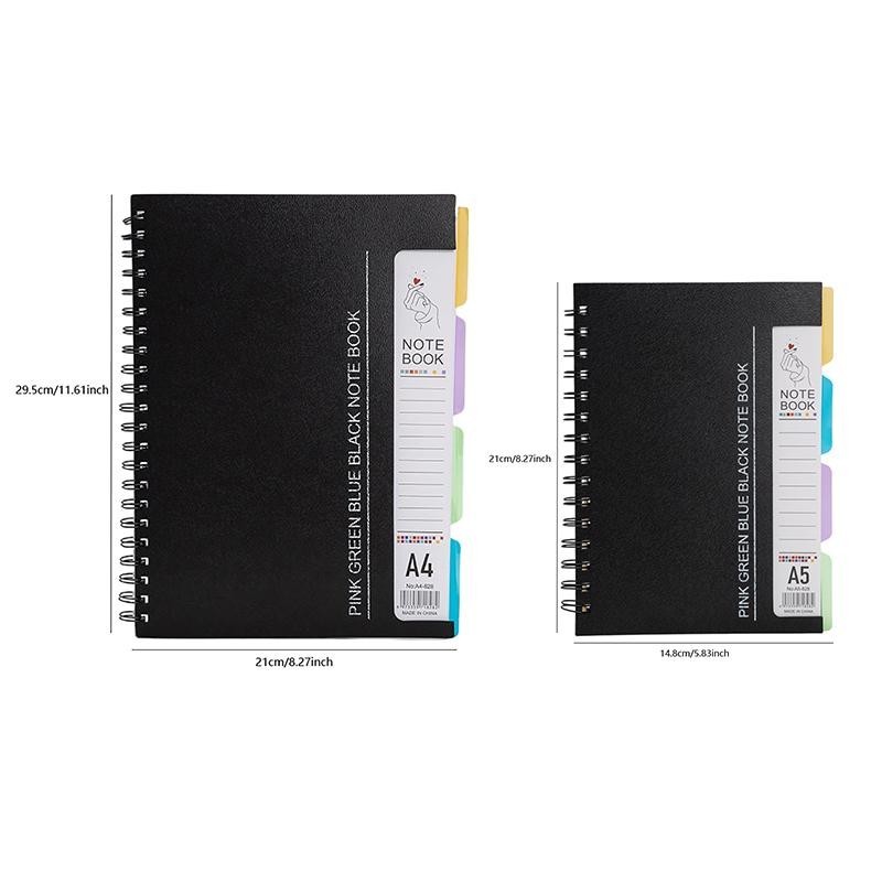 96 Sheets A5/A4 Spiral Notebook with Separator Page Waterproof Plastic ...