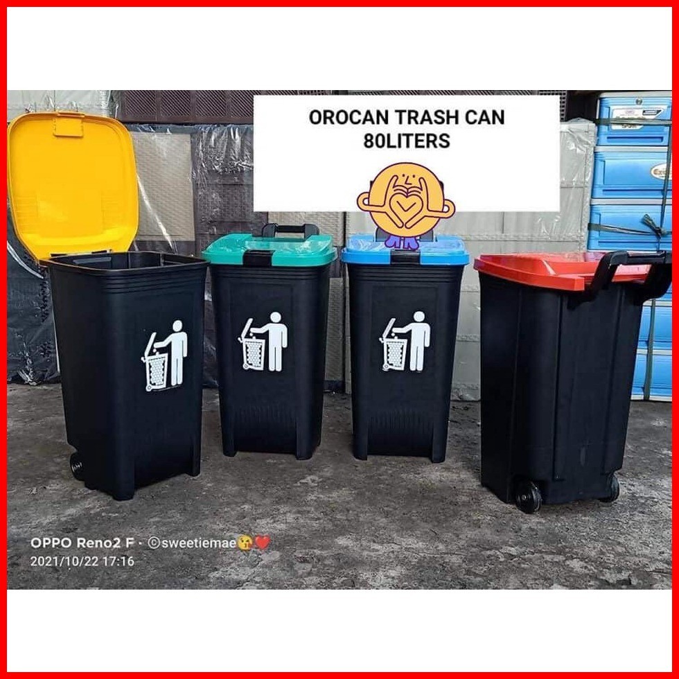 OROCAN Trash Bin/Can with Wheels and Lock 80L (Basurahan/ Garbage Bin ...