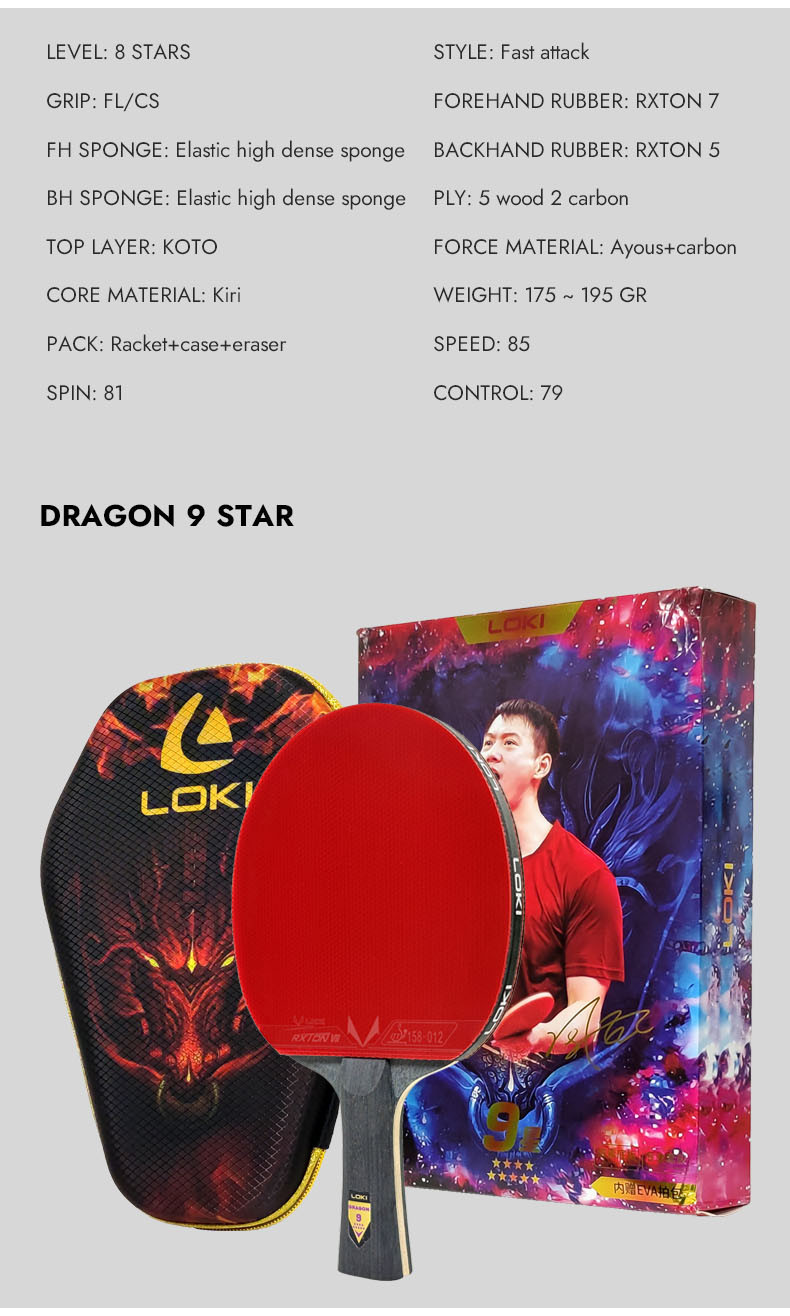 Original LOKI DRAGON Series 6/7/8/9/10 Stars Table Tennis Racket ...