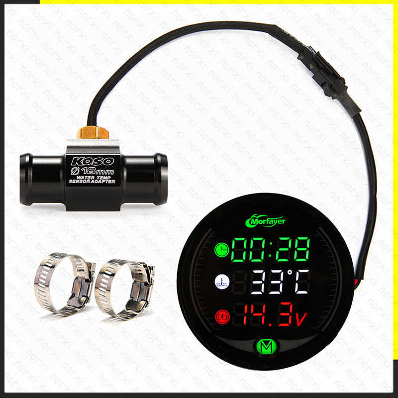 Motorcycle KOSO Round Water Temperature Voltage Meter Time Clock usb Voltmeter 5-in-1 Gauge With ...
