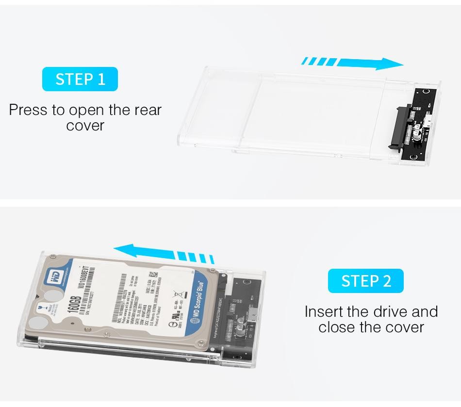 USB3.0 Transparent Mobile Hard Drive Box 2.5-inch SATA Serial SSD 2.5inch Hard Disk Case Usb3.0 ...