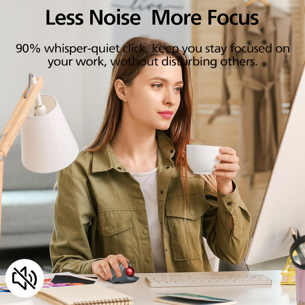 JOMAA Ergonomic Trackball Mouse Rechargeable Bluetooth +2.4G Wireless ...