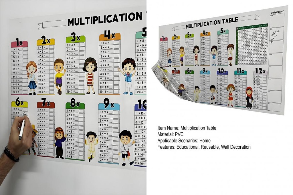 Math Learning Chart Dry Erase Multiplication Table Colorful ...