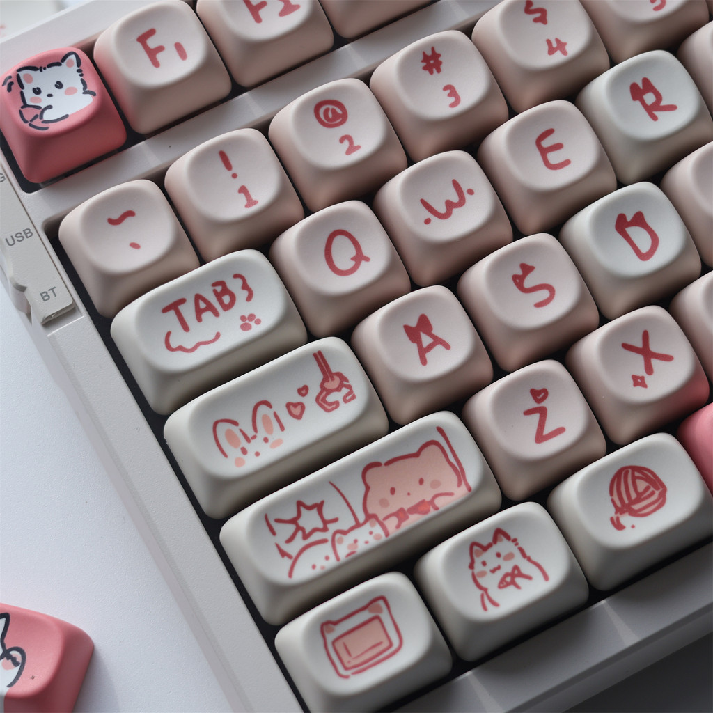 Pink Meow Key Cap Thai MOA Height 139 Key Cute Pink Meow Mechanical ...