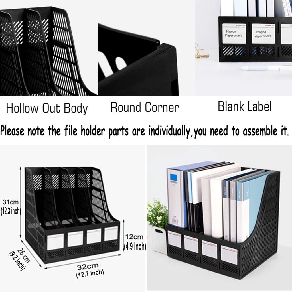 ♟ Desktop Magazine Holder Desk File Organizer 4 Compartments Vertical ...