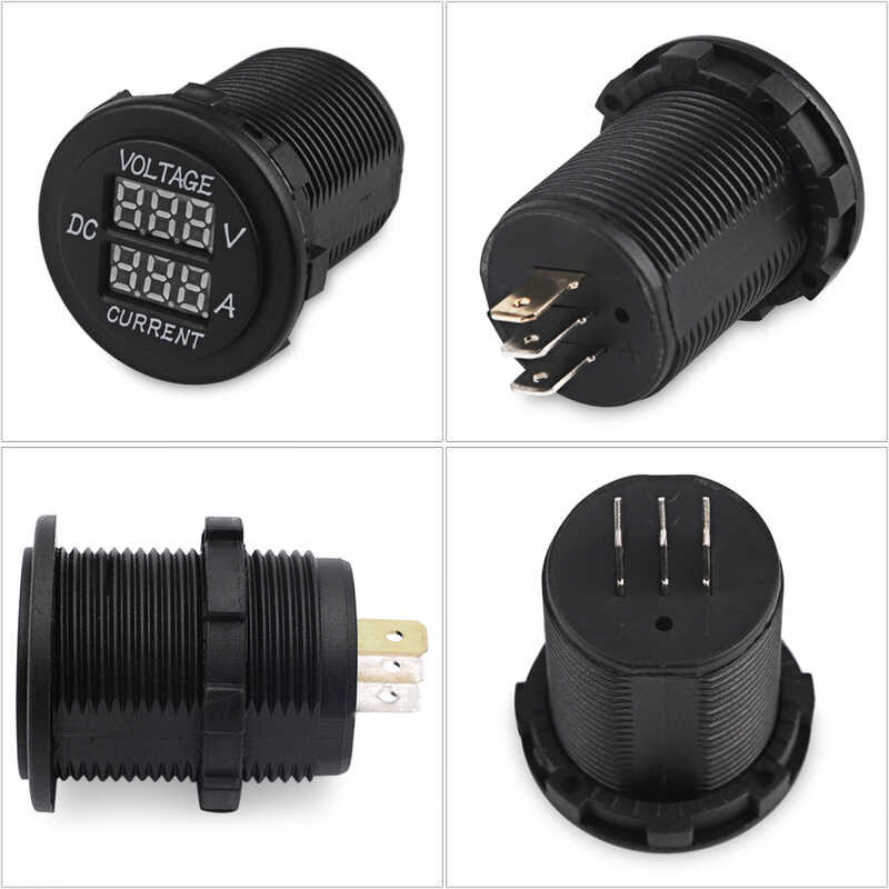 Waterproof 12V-24V Car Boat Motorcycle LED Digital Ammeter Auto Round ...