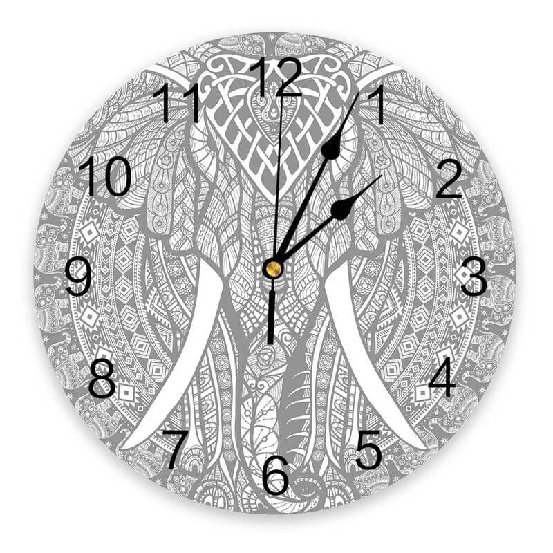 Ng Mandala Panoorin Pattern Elephant Grey Kitchen Round Wall Clocks ...