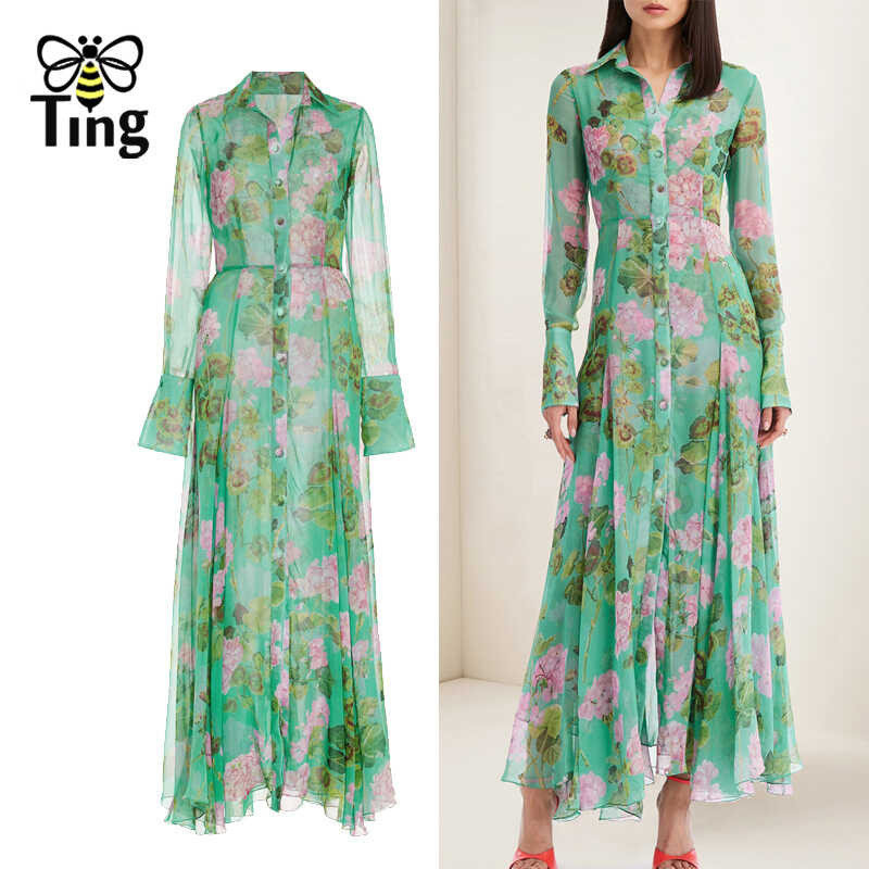 Tingfly Designer 2024 Runway Fashion Single Breasted Floral Elegant ...