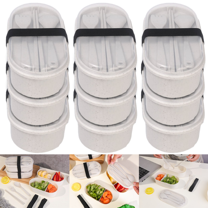 Portable Double Layered Lunch Box Set - with Cutlery - Leakproof, Large ...