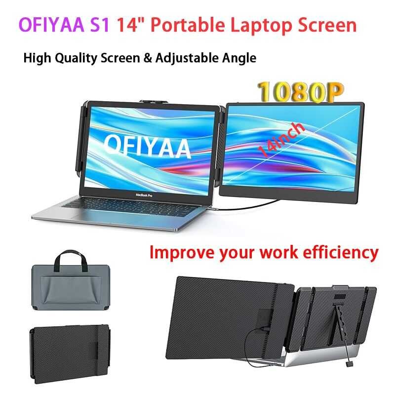 OFIYAA S2 14’’ Triple Screen Extender, 1080P FHD Portable Dual Laptop ...