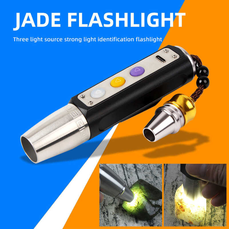 ♥ ♥ USB Charging Jade Identification Flashlight 3 Color Light Gem Jewelry Mini LED Torch Outdoor ...