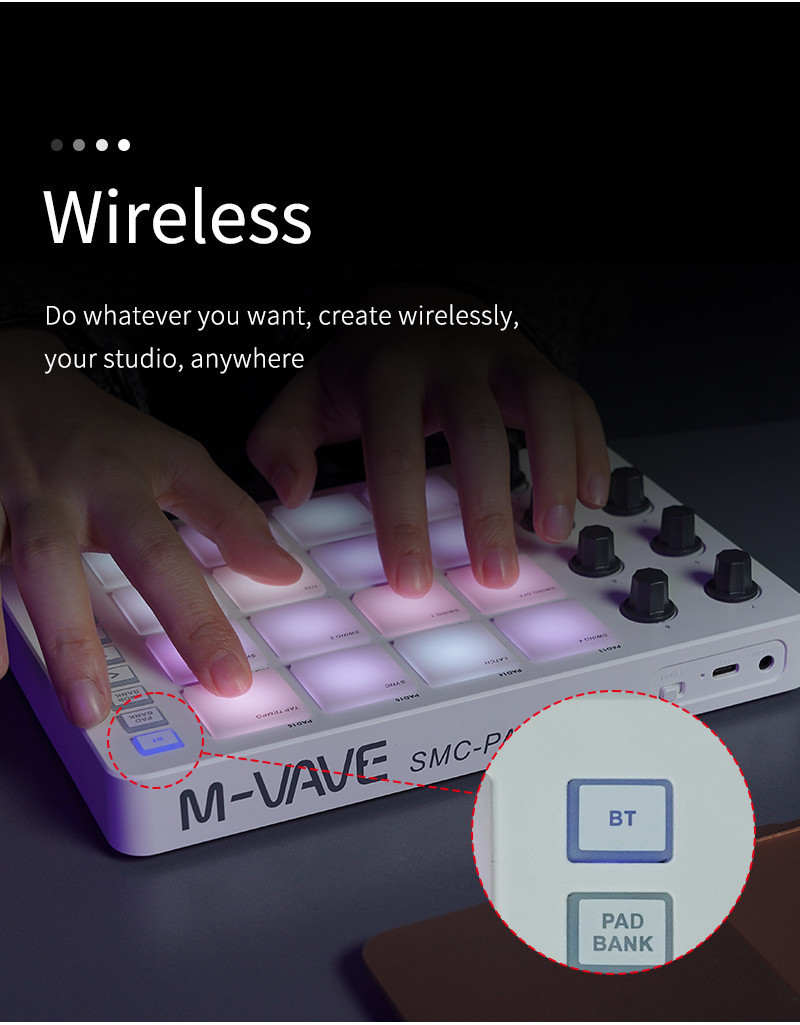 M-VAVE SMC-PAD LaunchPad USB-C and portable design Wireless MIDI Controller with rechargeable ...