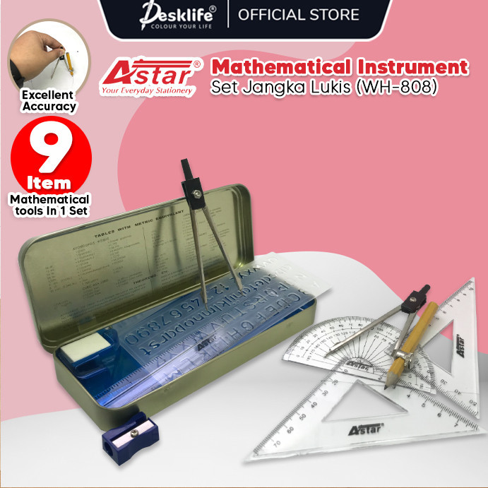 Astar Marshal Geometry Set Mathematical Instruments WH-808 -(SET) Jangka Lukis Protractor ...