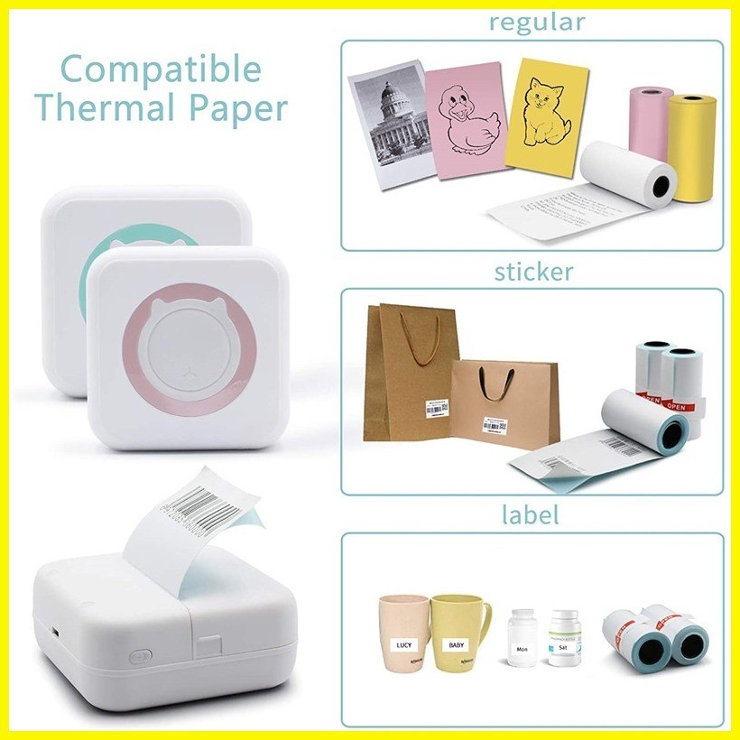 ⊙ ๑ Bluetooth Thermal Printer Photo Printer Mini Printer Paper Printer ...