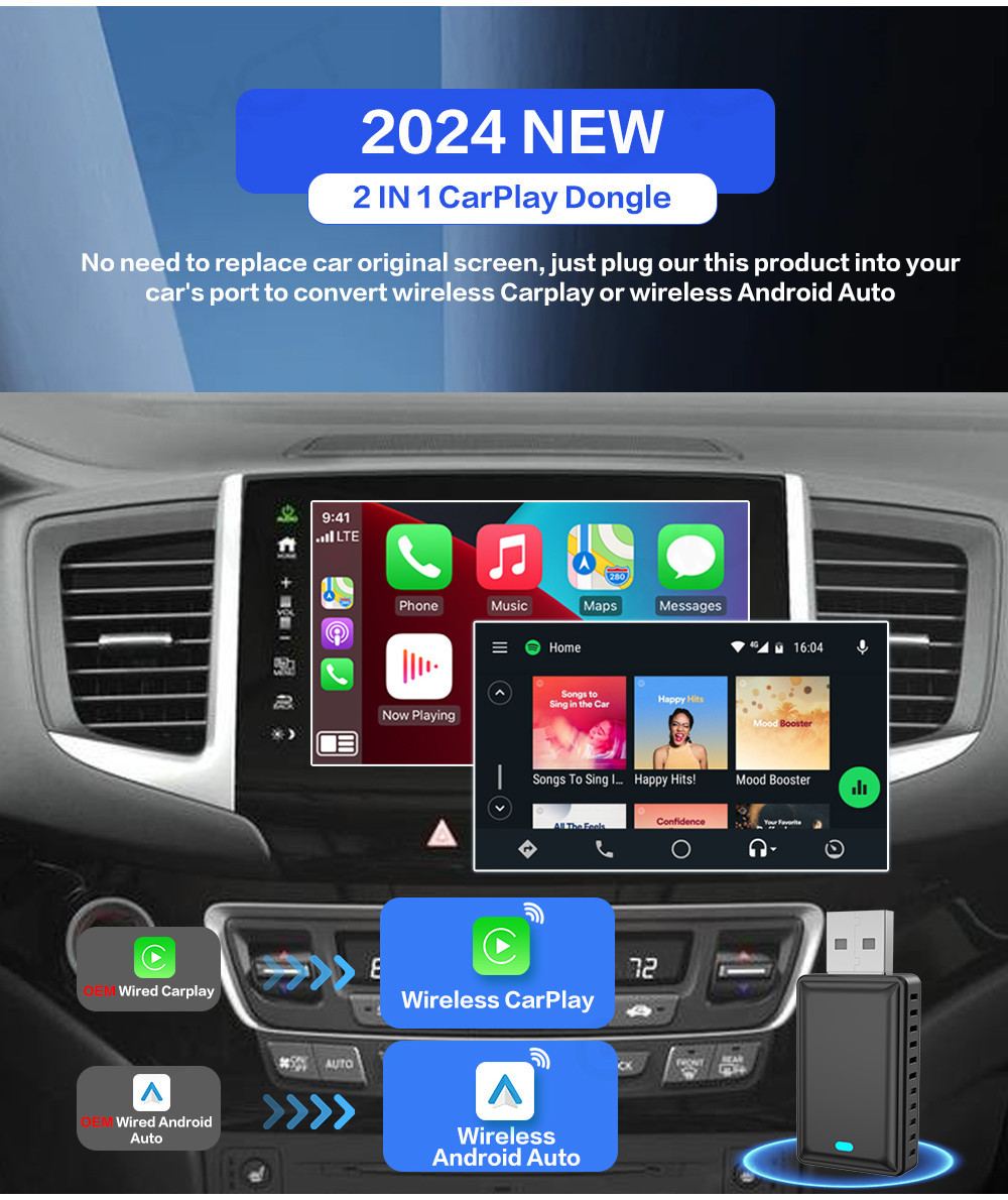 Mini Wired To Wireless 2 in 1 AI Box Carplay Wifi6 & Bluetooth 5.0 ...
