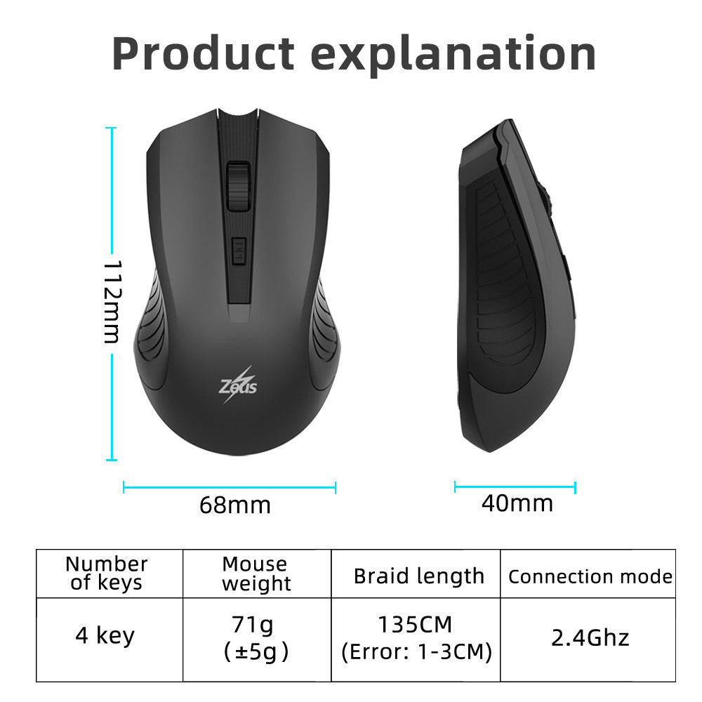 Zeus M-220 Wireless Gaming Mouse / Office Mouse With Nano Receiver And ...