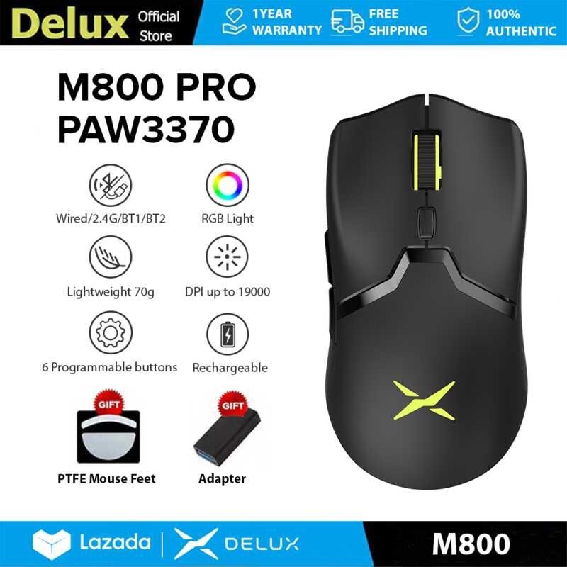 M800 PRO Delux Paw3370 Wired & Gaming Mouse DPI MAX 19000 Rechargeable ...