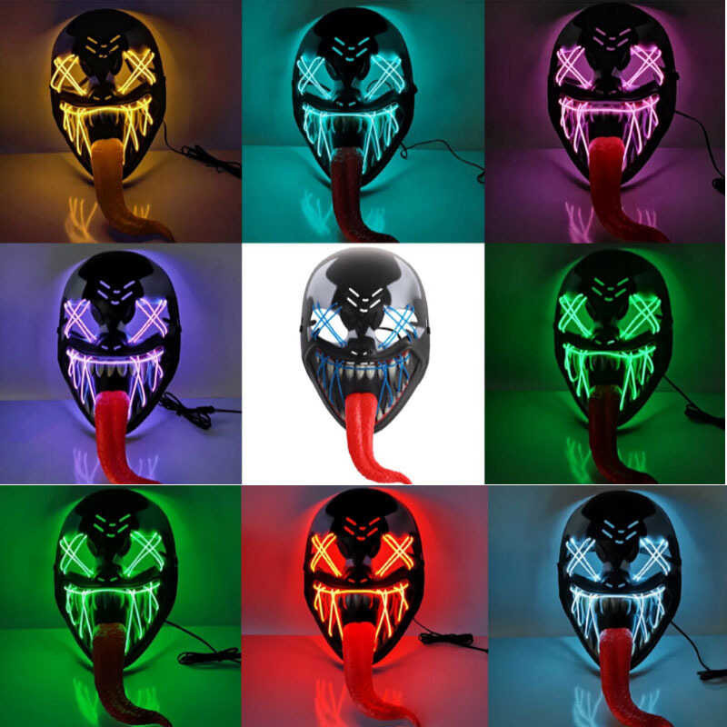 2025 EL Cold Light Halloween Long Tongue Venom Terror Ghost Glow Mask ...